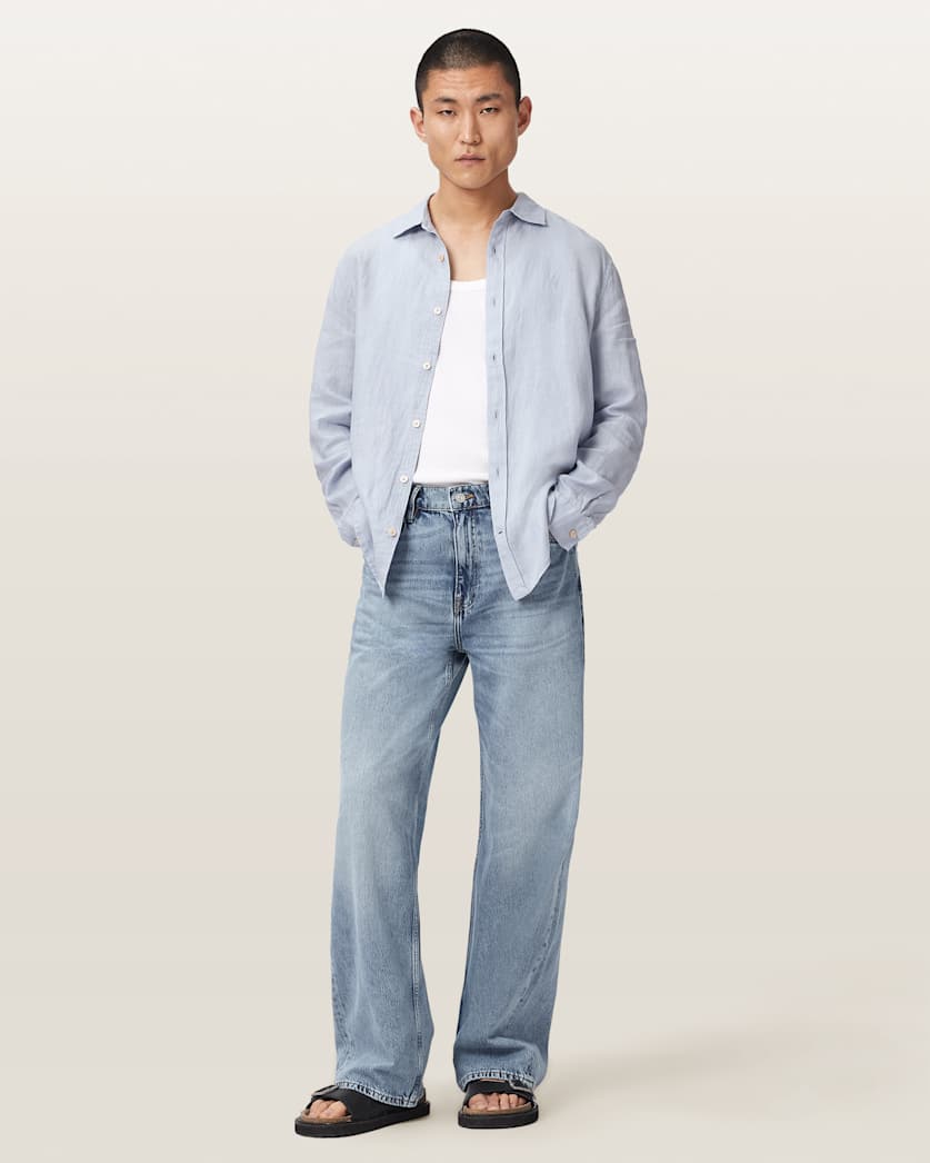 Loom Long Sleeve Linen Shirt VILLA BLUE | ALLSAINTS US